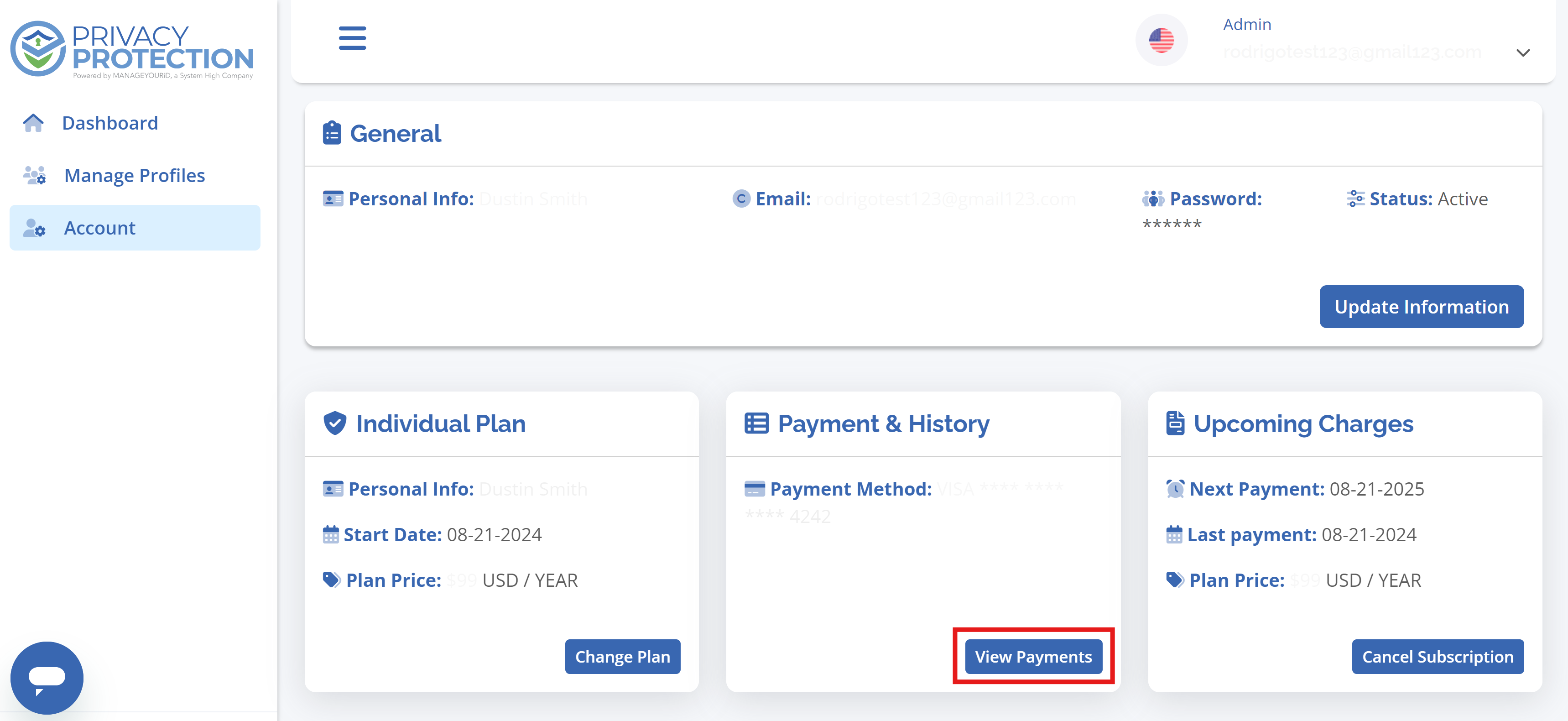 Change billing/payment method – ManageURiD